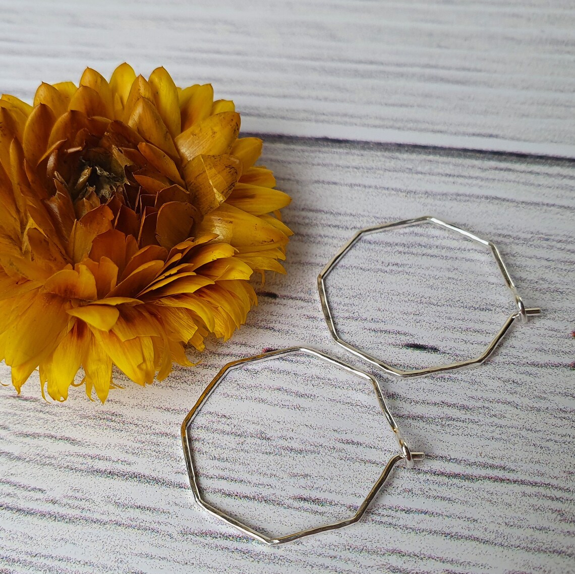 Octagonal Hoops, Medium Silver Hoops, Gold Filled Hoops, Handmade Hoop ...