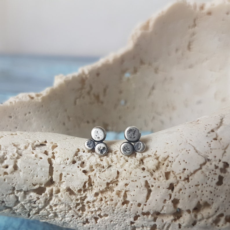 Tiny Silver Pebble Studs Oxidized Artisan Post Earrings OOAK - Etsy