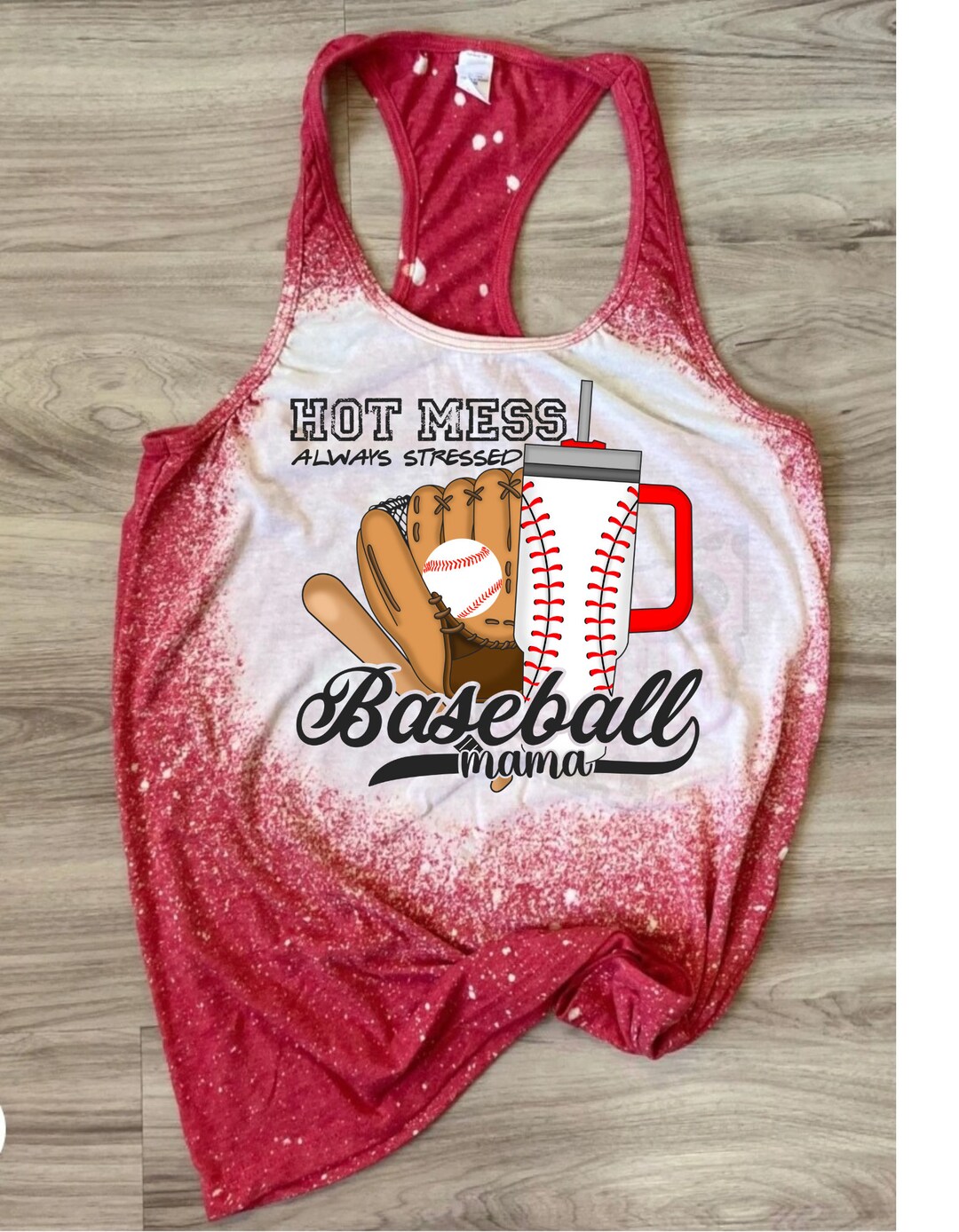Hot Mess Always Stressed Baseball Mama Bleached Tank Top - Etsy