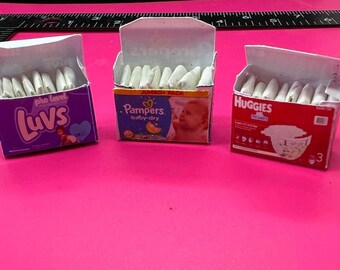 2 Miniature Disposable Baby Diapers Dollhouse Accessory 1/12 Scale for ...