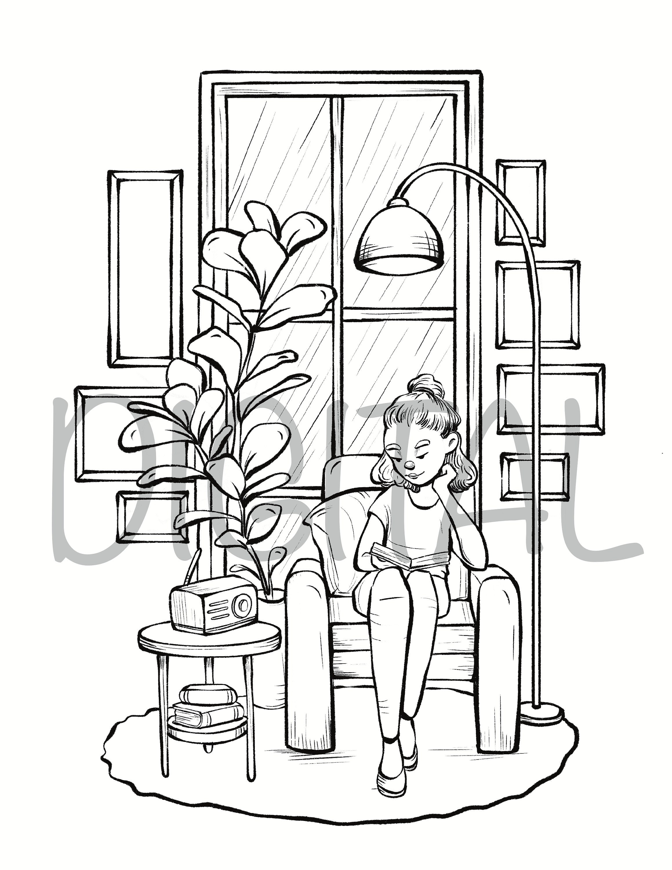 Interior Coloring Pages Png Jpg Procreate Digital - Etsy