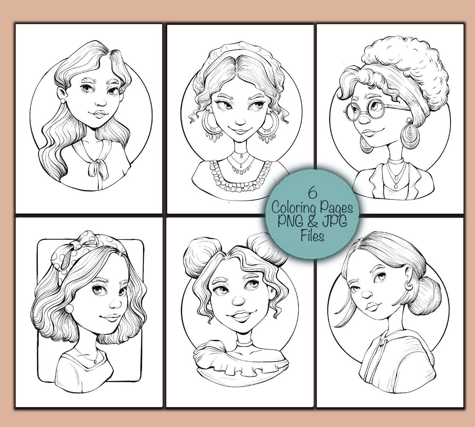 Girls Portrait Coloring Pages Stylized Portraits Letter - Etsy