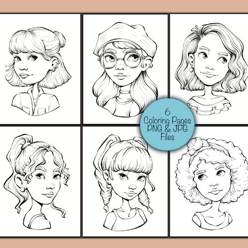 Girls Portrait Stylized Coloring Pages Letter Size - Etsy