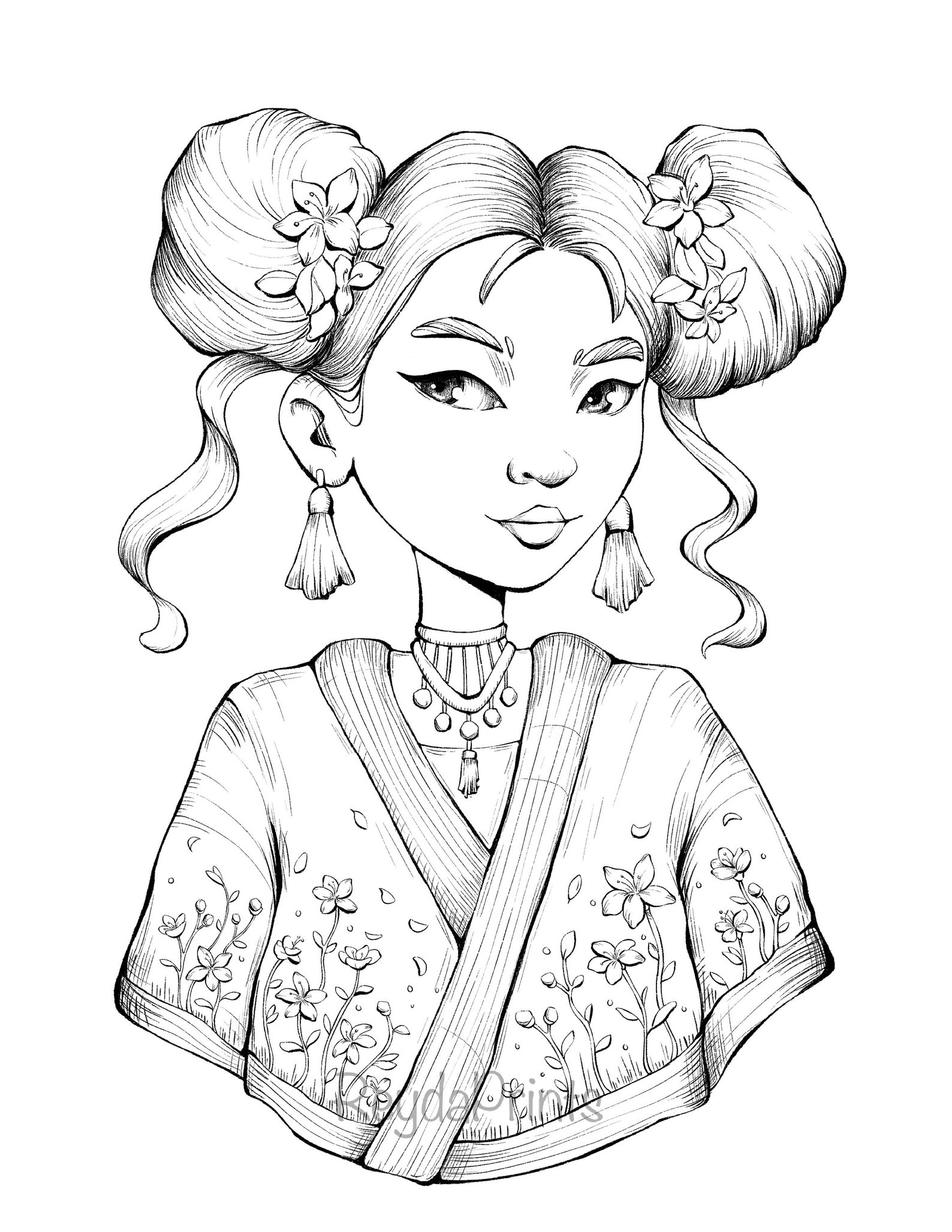 Girls Portrait Coloring Pages Stylized Girl Portraits - Etsy