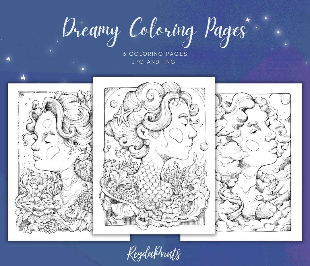 Dreamy Portrait Coloring Pages, Whimsical, Magical, Handdrawn ...