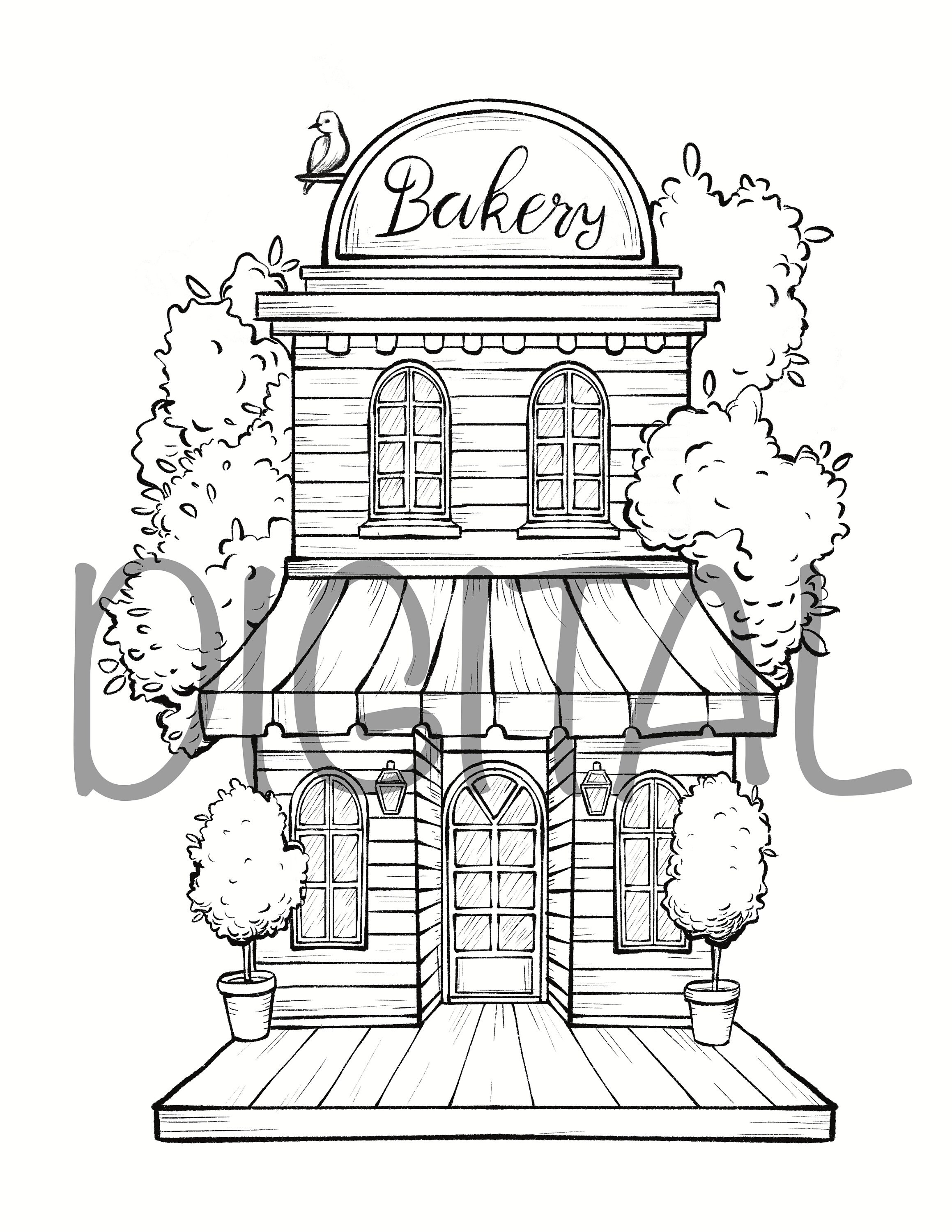 Printable Storefront Coloring Pages, House, Png and Jpg, Letter Size ...