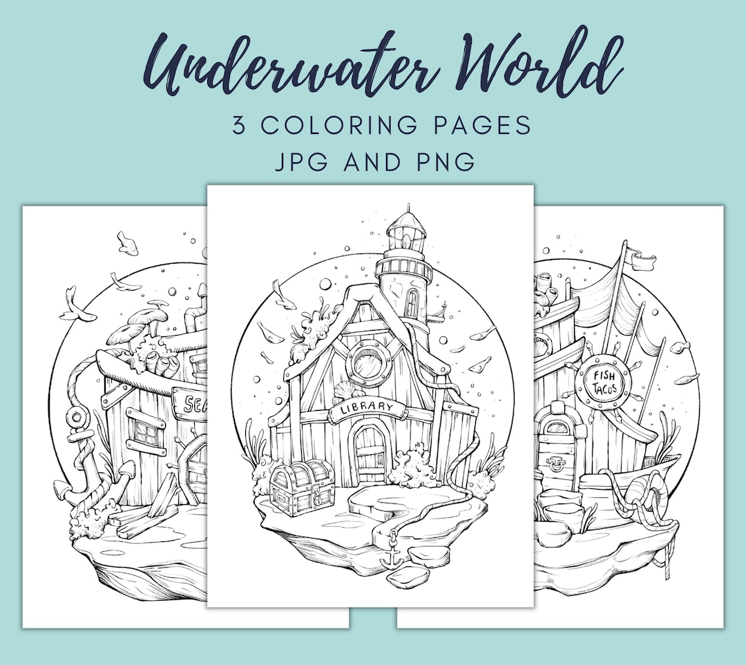 Underwater World Coloring Printables, Library, Cafe, Building, Sea ...