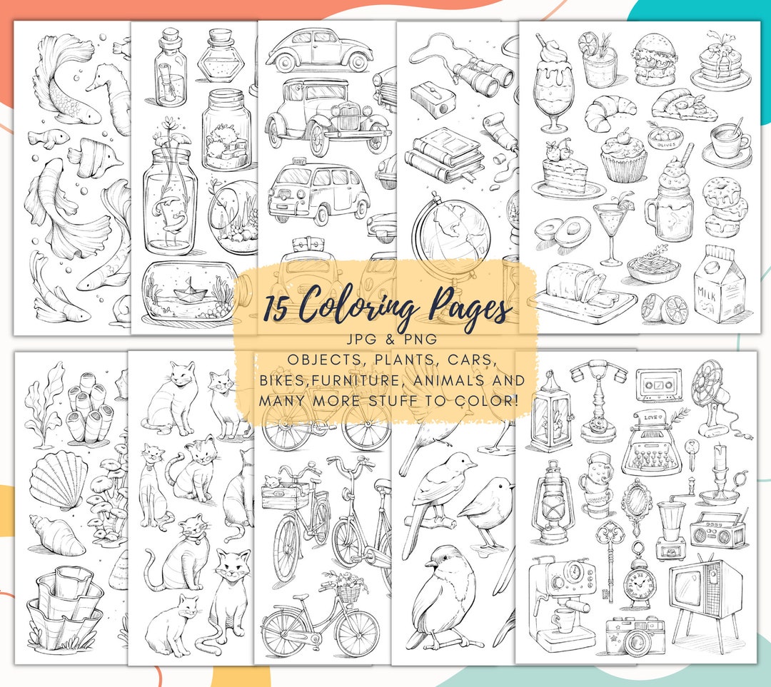 Coloring Pages Printables, 15 Pages Bundle, Practice Sheets, Flowers ...