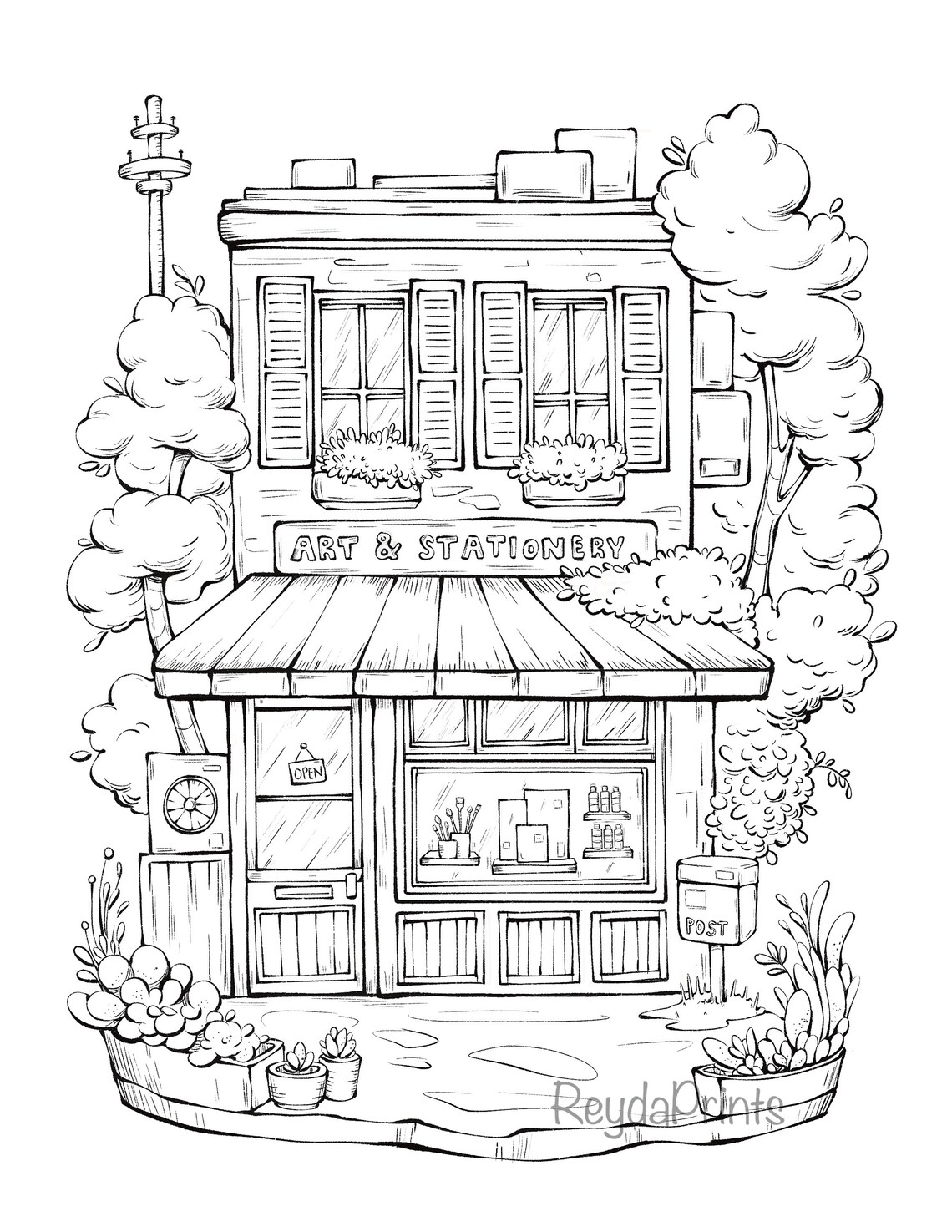 Storefronts Coloring Printables Building Shops Procreate - Etsy