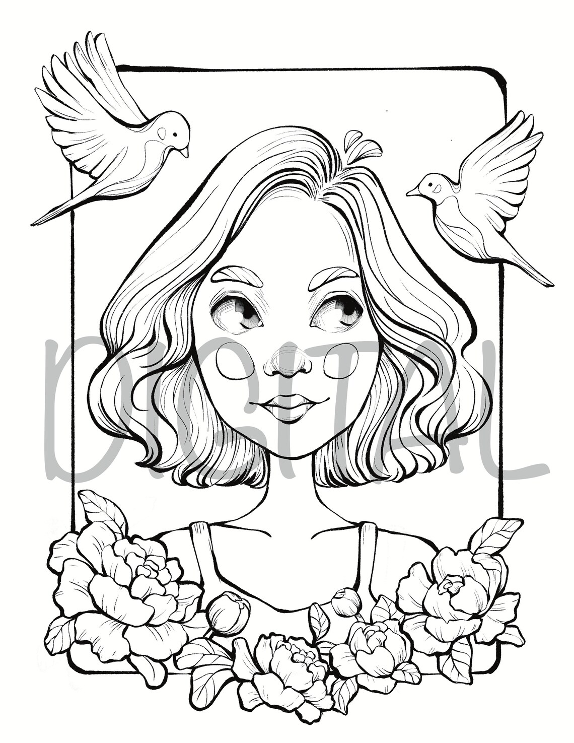 Girls Portrait Stylized Coloring Pages Letter Size - Etsy
