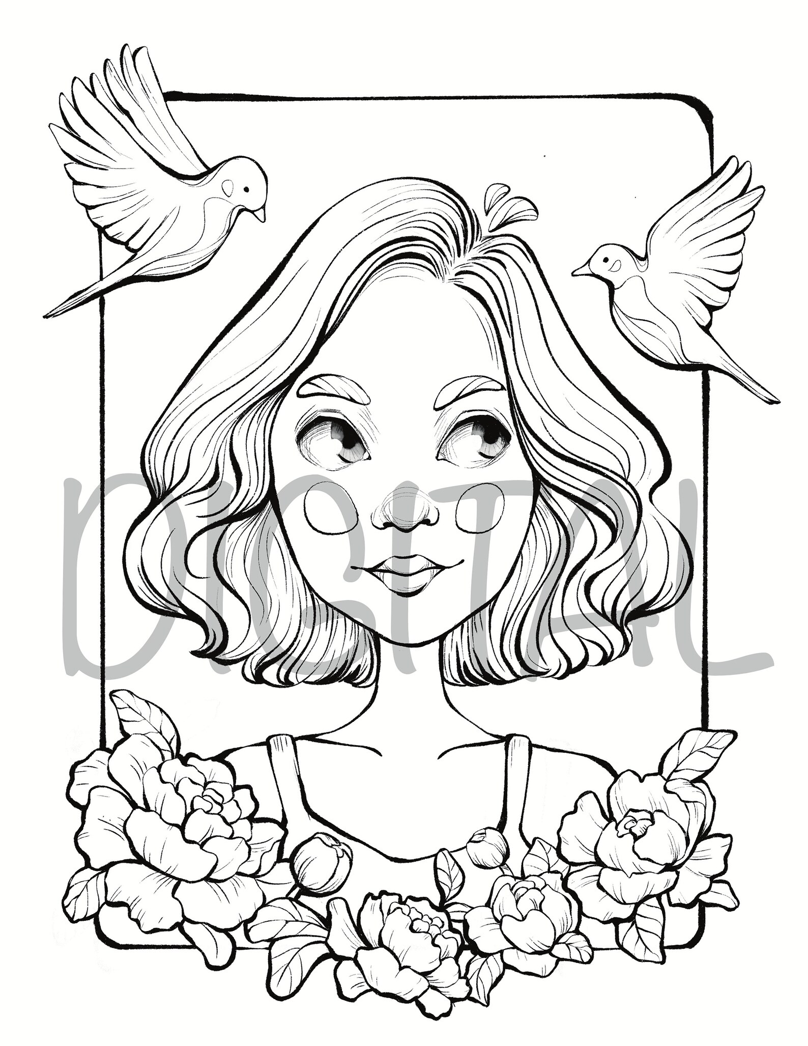 Girls Portrait Stylized Coloring Pages, Letter Size, Procreate, by ...