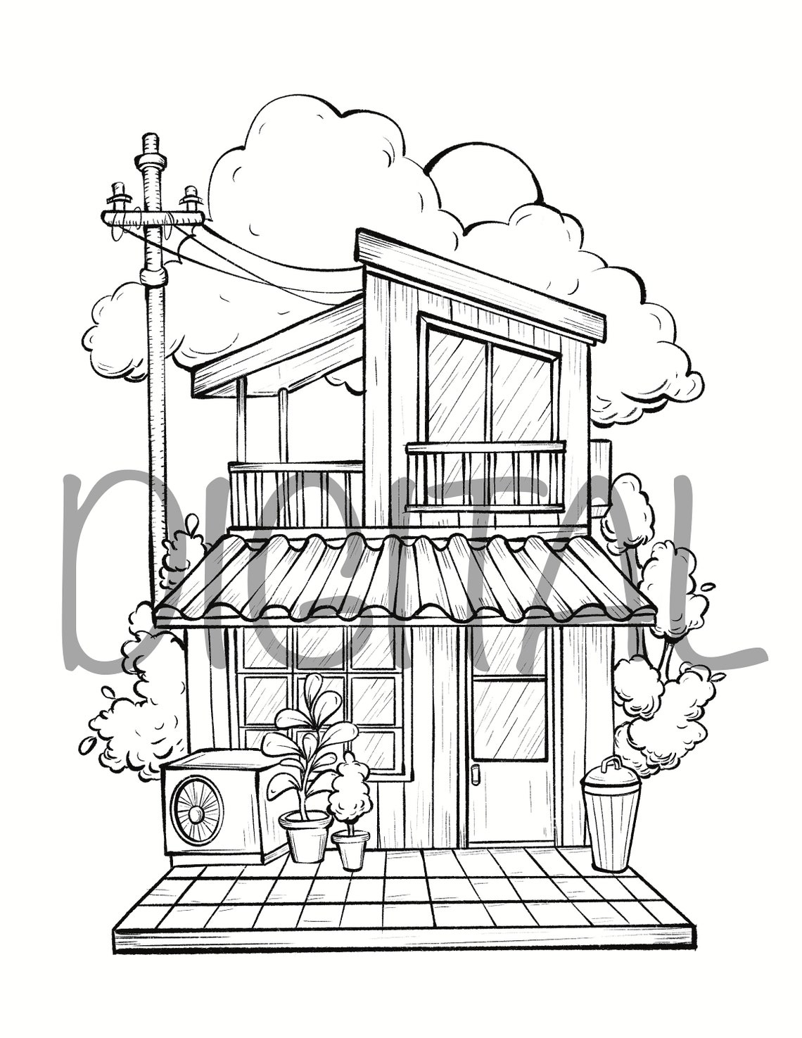 Printable Storefront Coloring Pages, House, Png and Jpg, Letter Size ...