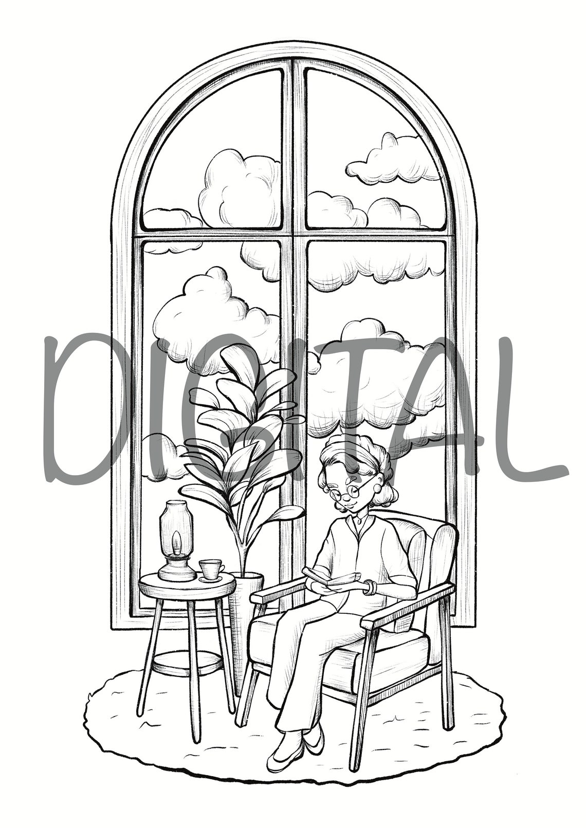 Interior Coloring Pages, 2 Pages, Digital Printable, Procreate, Png and ...