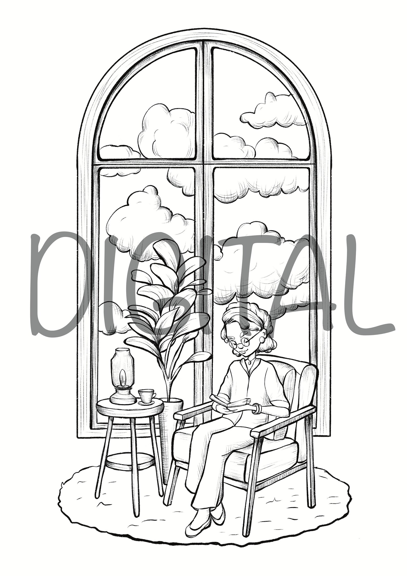 Interior Coloring Pages, 2 Pages, Digital Printable, Procreate, Png and ...