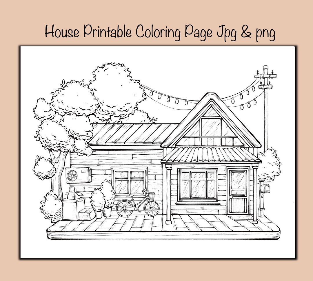Housefront Coloring Page, Building, Procreate, Letter Size, by ...
