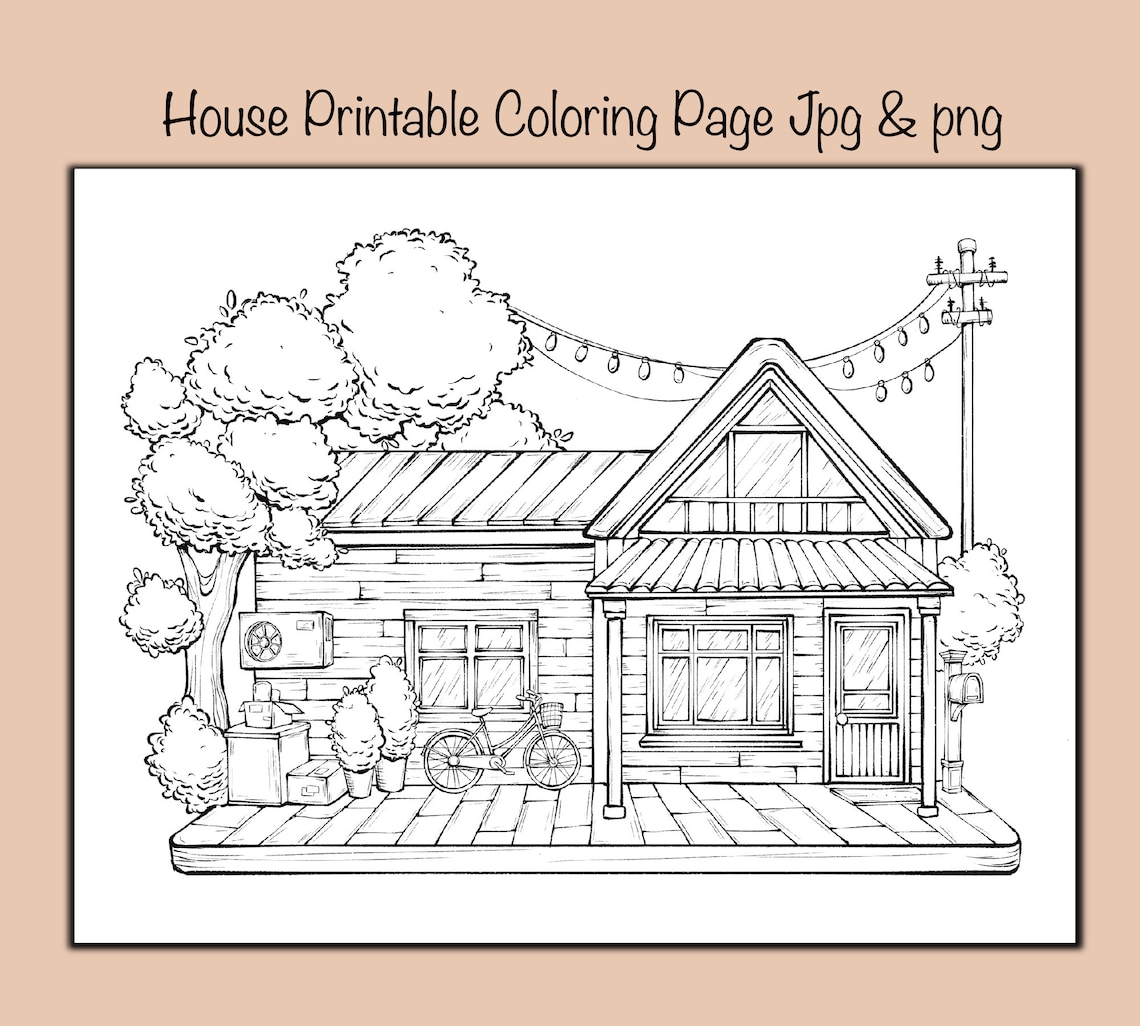 Housefront Coloring Page Building Procreate Letter Size by - Etsy