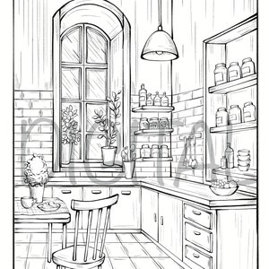 Interior Kitchen Coloring Printables, Cozy, Room, House, Detailed ...