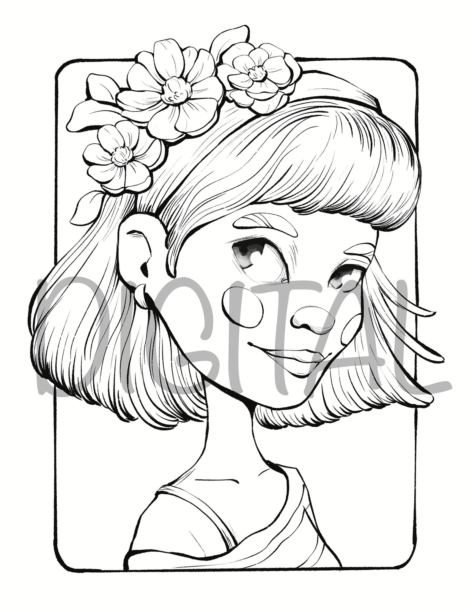 Girls Portrait Stylized Coloring Pages, Letter Size, Procreate, by ...