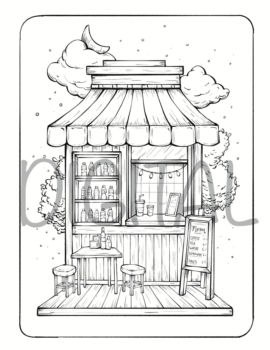 Mini Booth Storefronts Coloring Pages, Snack Booth, Flower Booth, Ice ...