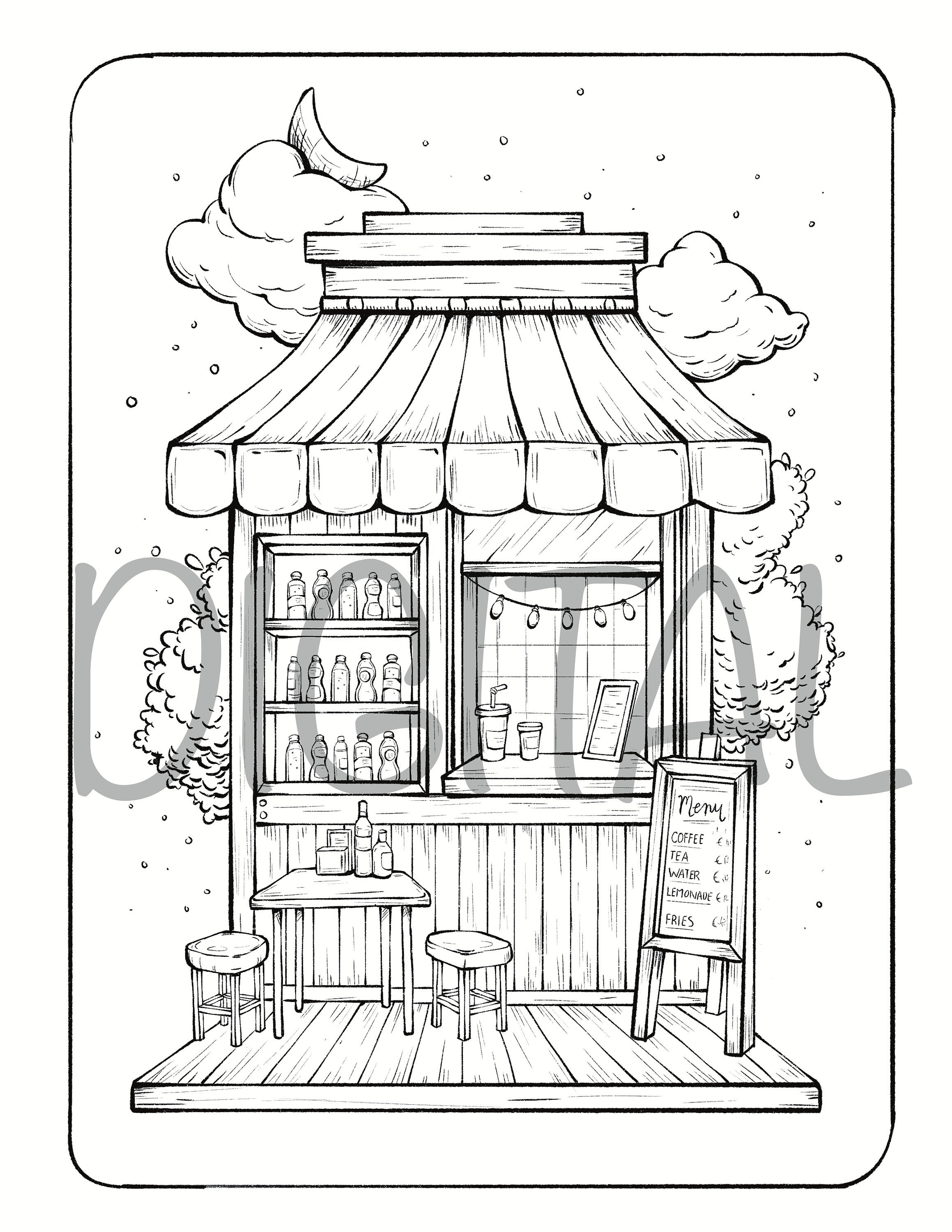 Mini Booth Storefronts Coloring Pages Snack Booth Flower - Etsy