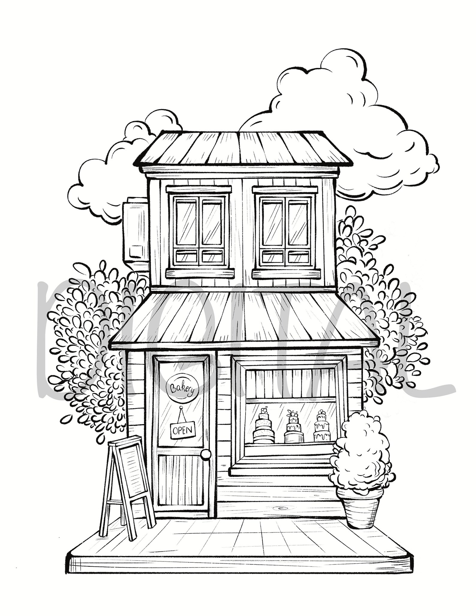 Storefronts Buildings Coloring Pages Architecture Procreate - Etsy