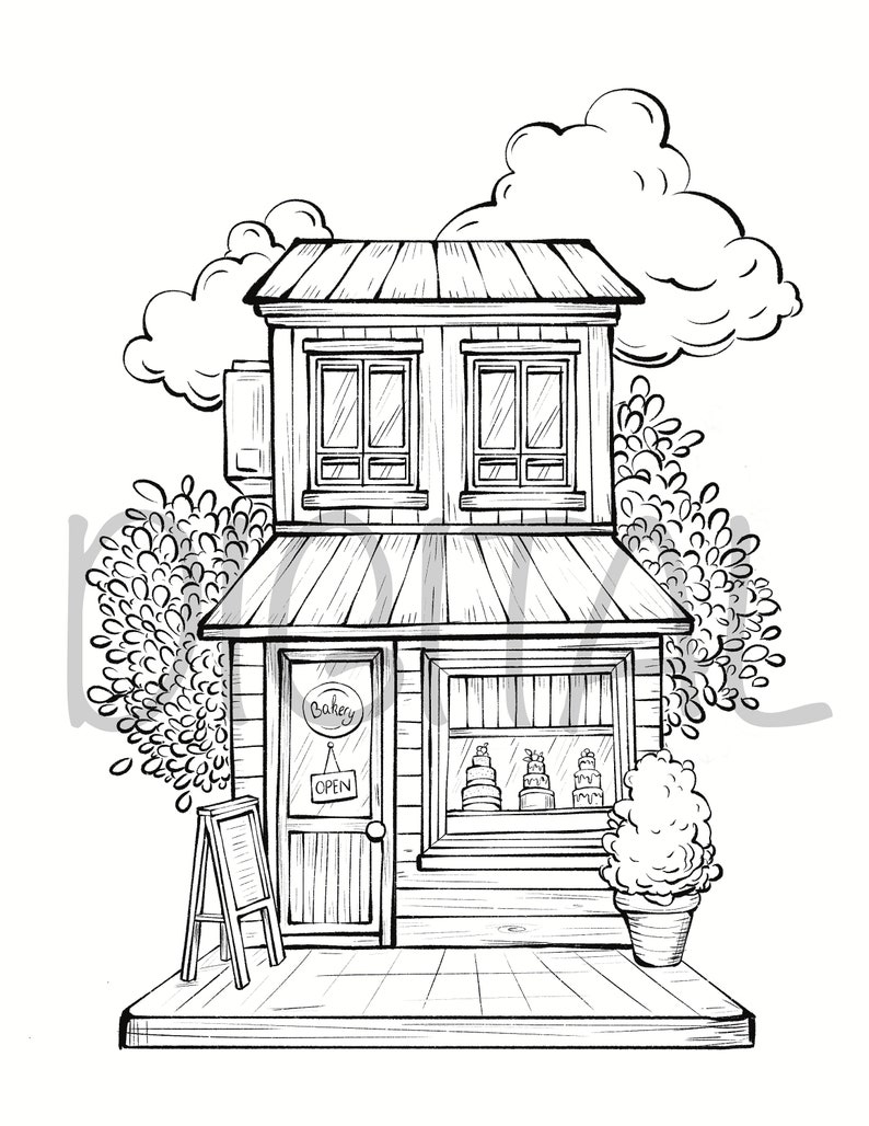 Storefronts Buildings Coloring Pages Architecture Procreate - Etsy