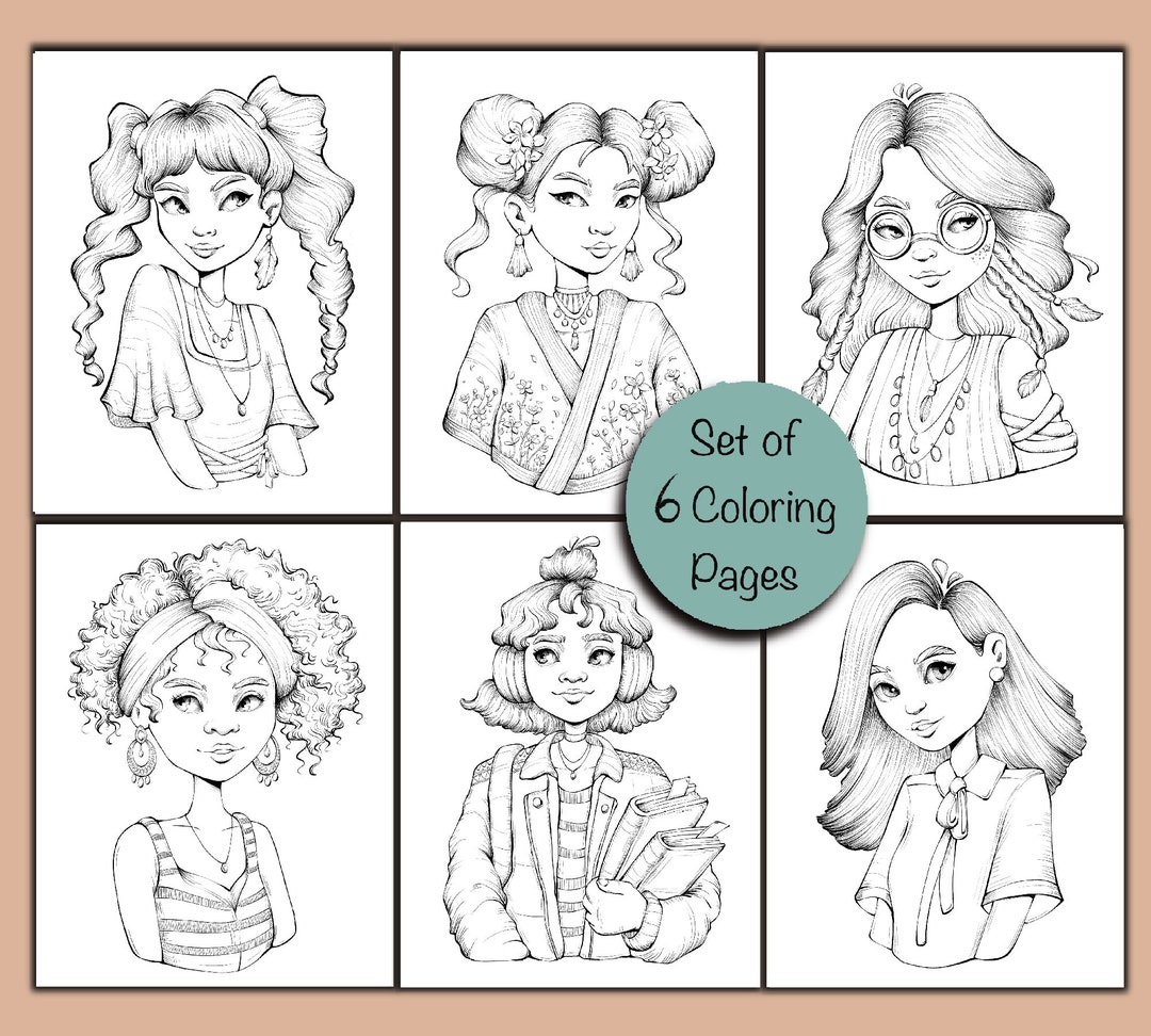 Girls Portrait Coloring Pages, Stylized Girl Portraits, Procreate ...