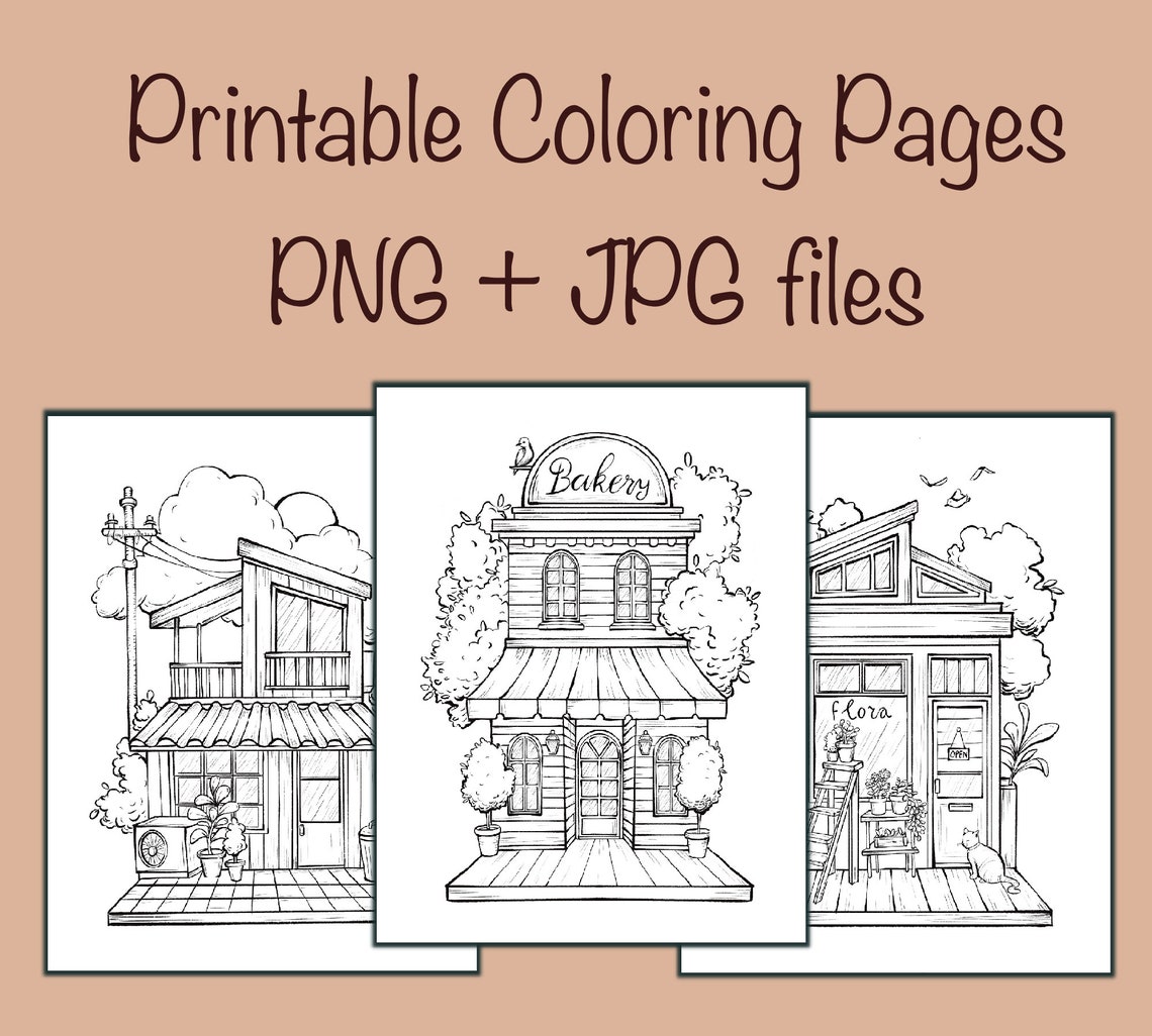 Printable Storefront Coloring Pages, House, Png and Jpg, Letter Size ...