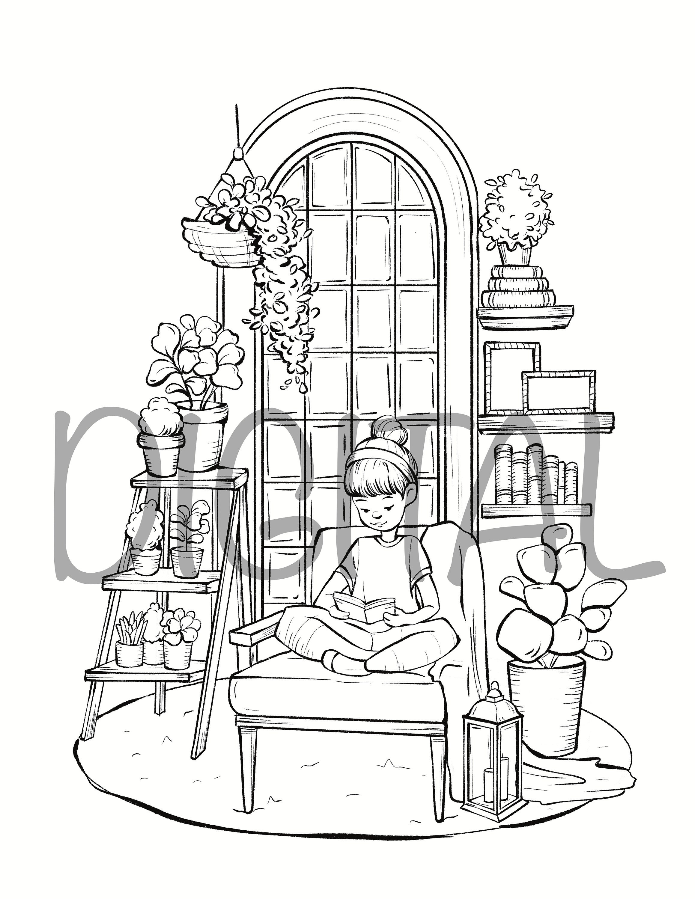 Interior Coloring Pages Png Jpg Procreate Digital - Etsy