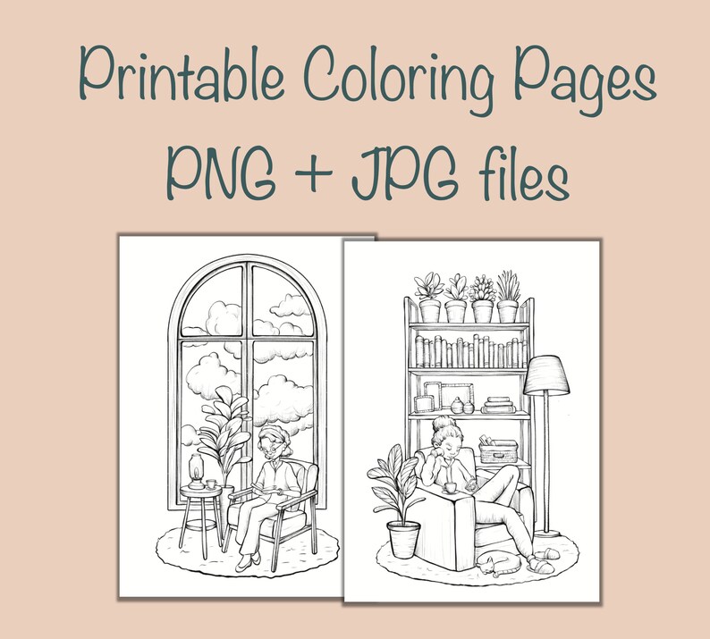 Interior Coloring Pages 2 Pages Digital Printable - Etsy