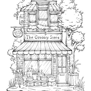 Storefronts Coloring Printables, Building, Shops, Procreate, Letter ...