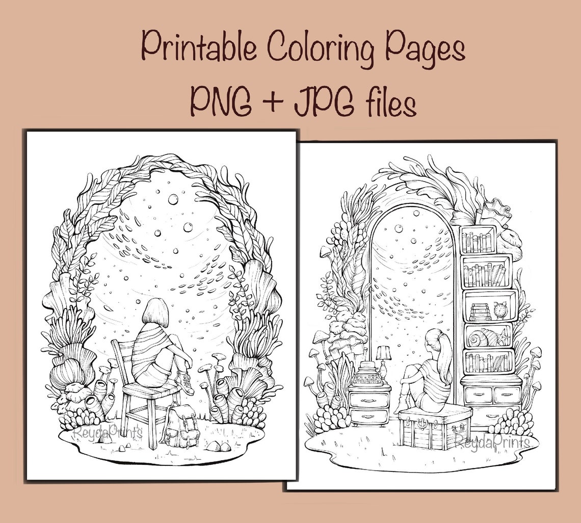 Ocean Girl Coloring Pages Fantasy Magical Underwater Corals - Etsy