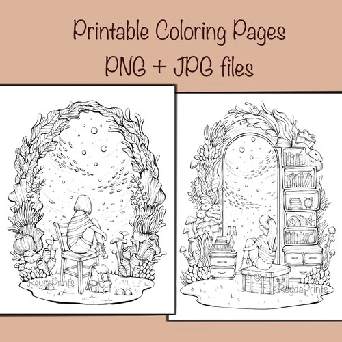 Ocean Girl Coloring Pages Fantasy Magical Underwater Corals - Etsy