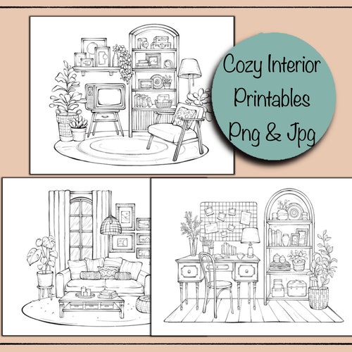 Cozy Interior Coloring Pages Digital Printable Procreate by - Etsy