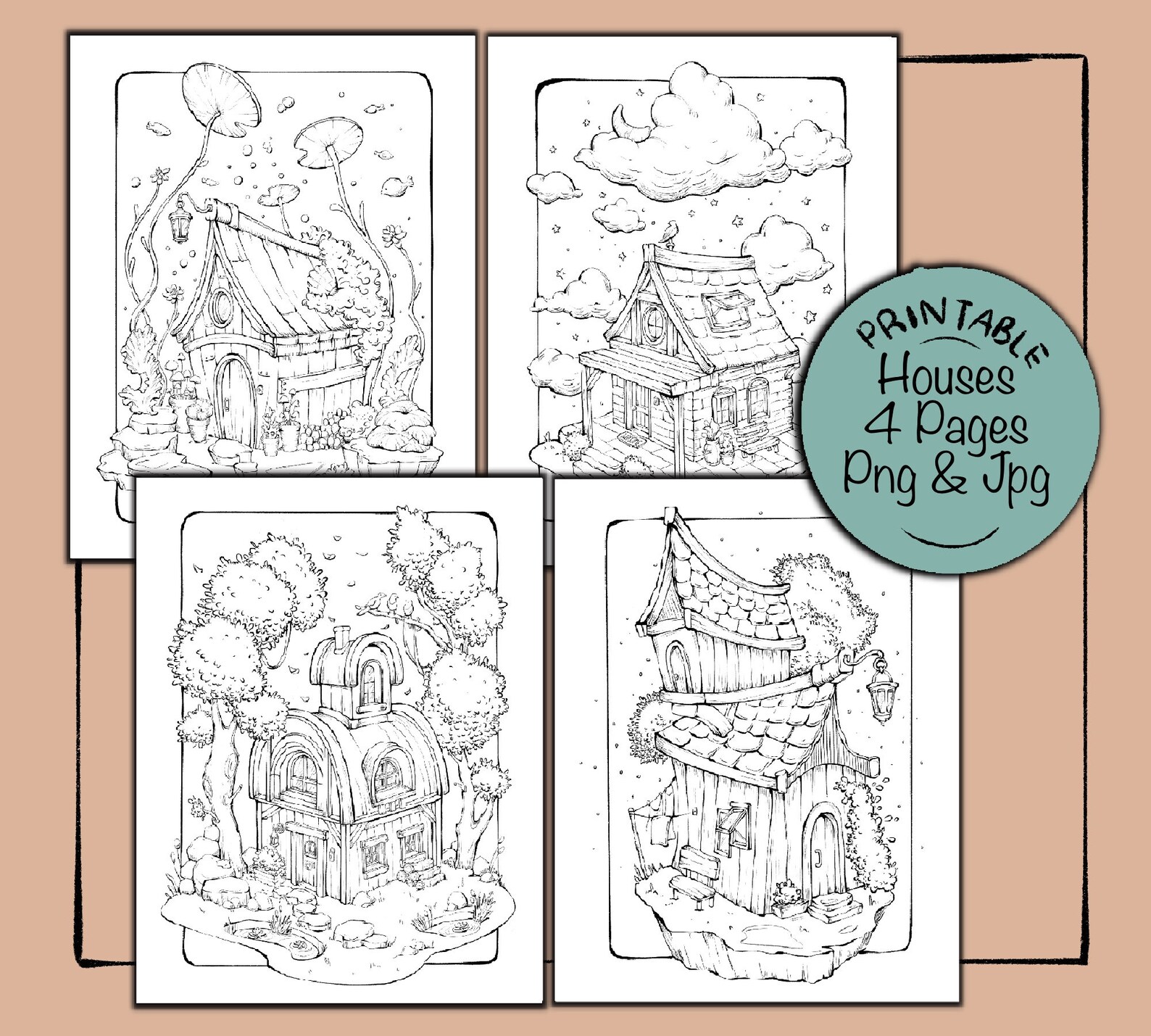 Houses Printable Coloring Pages Magical Houses Procreate - Etsy