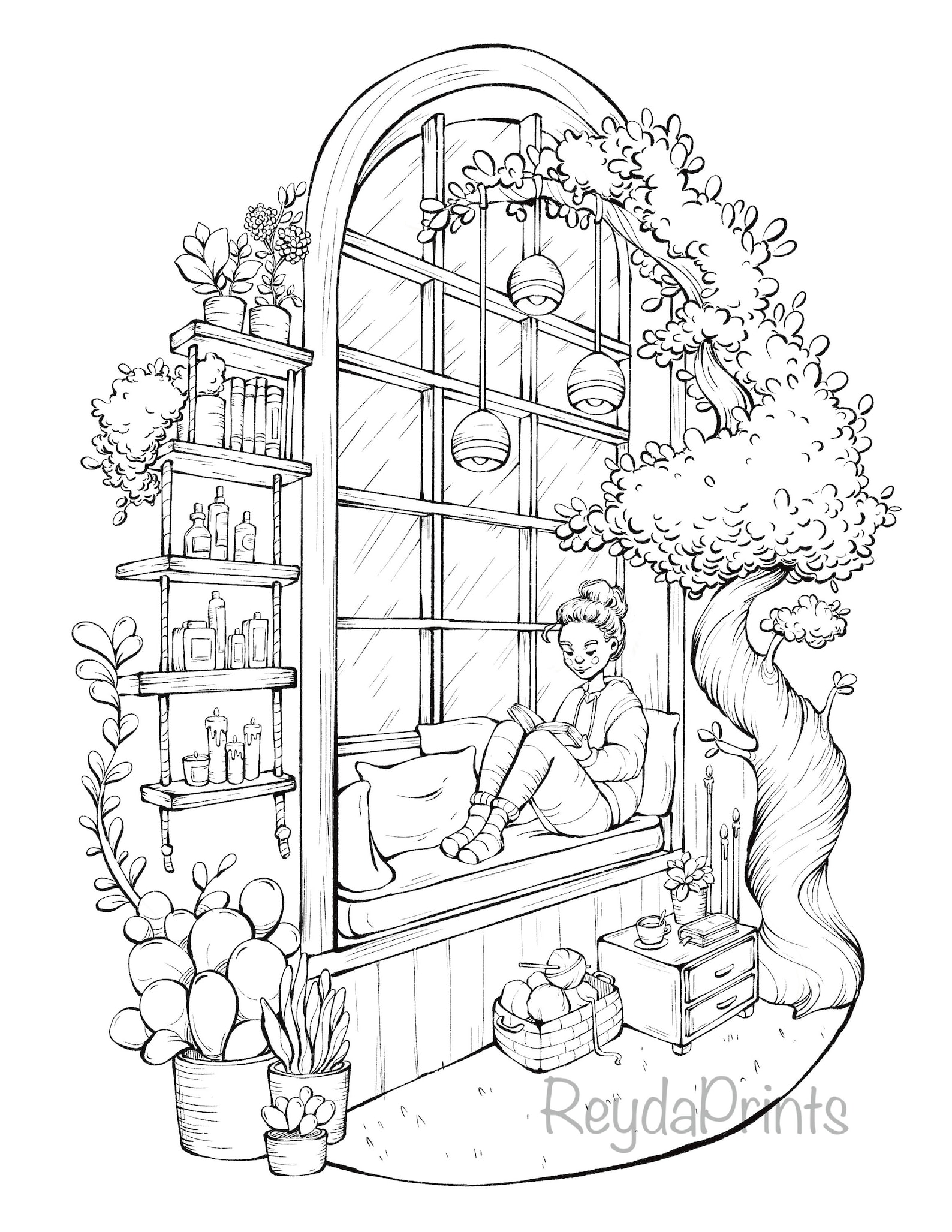 Cozy Interior Coloring Pages, Digital Printable, Procreate, by ...