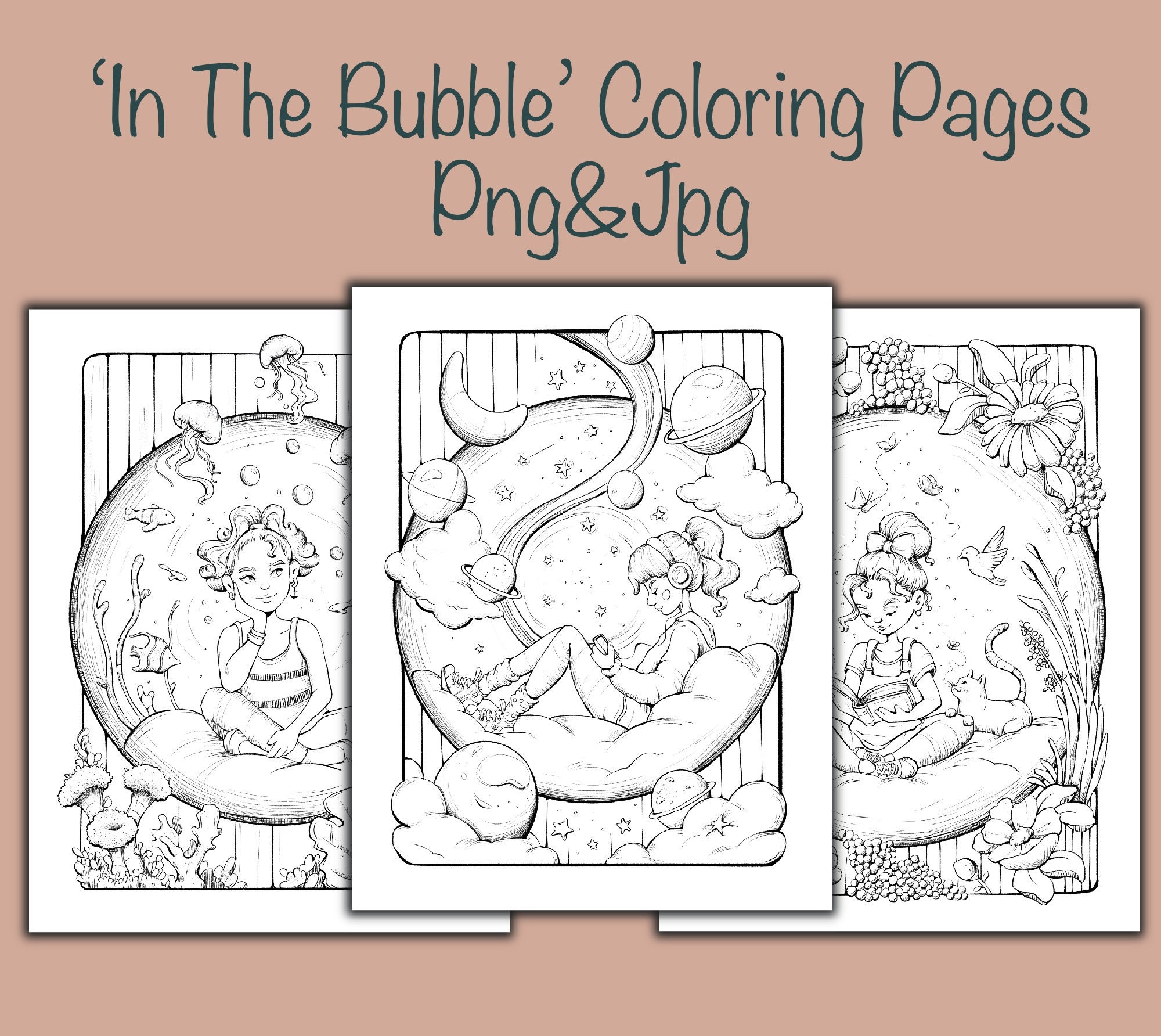 Coloring Printables in the Bubble Fantasy Cute Girls - Etsy Canada