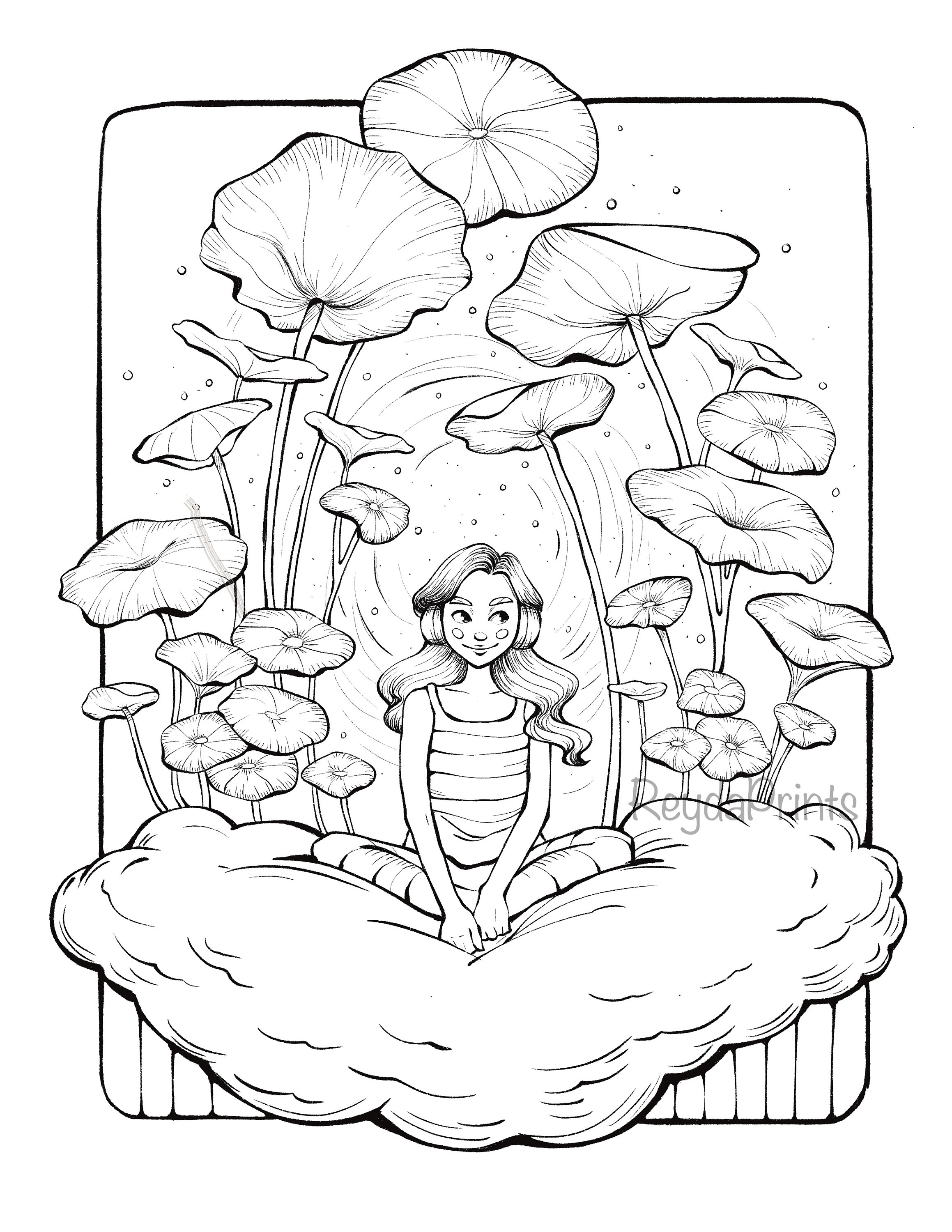 Fantasy Coloring Pages Girls Reading Book Magical Clouds - Etsy