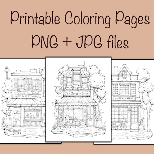 Storefronts Coloring Printables Building Shops Procreate - Etsy