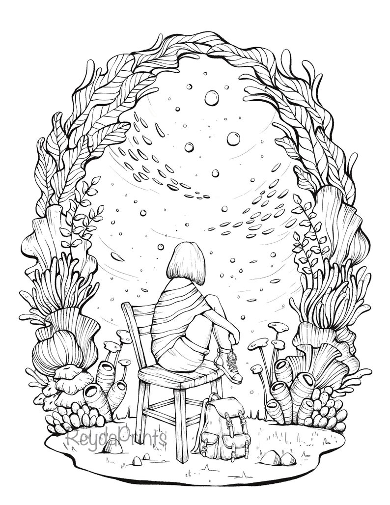 Ocean Girl Coloring Pages Fantasy Magical Underwater Corals - Etsy