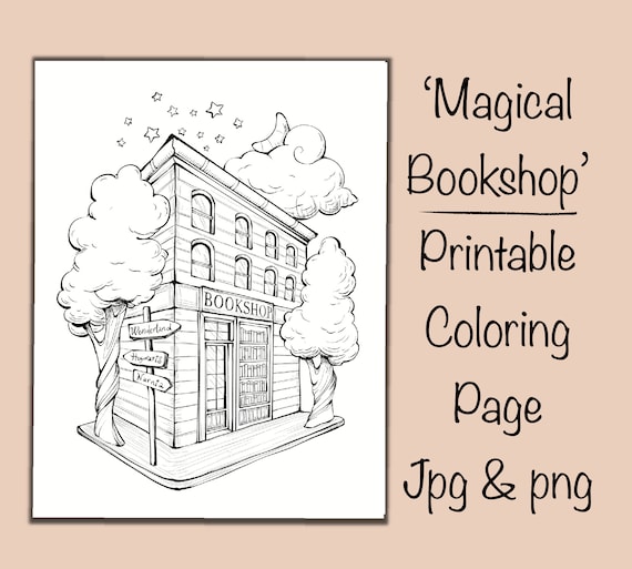 Magical Storefront Coloring Page Fantasy Bookshop - Etsy India