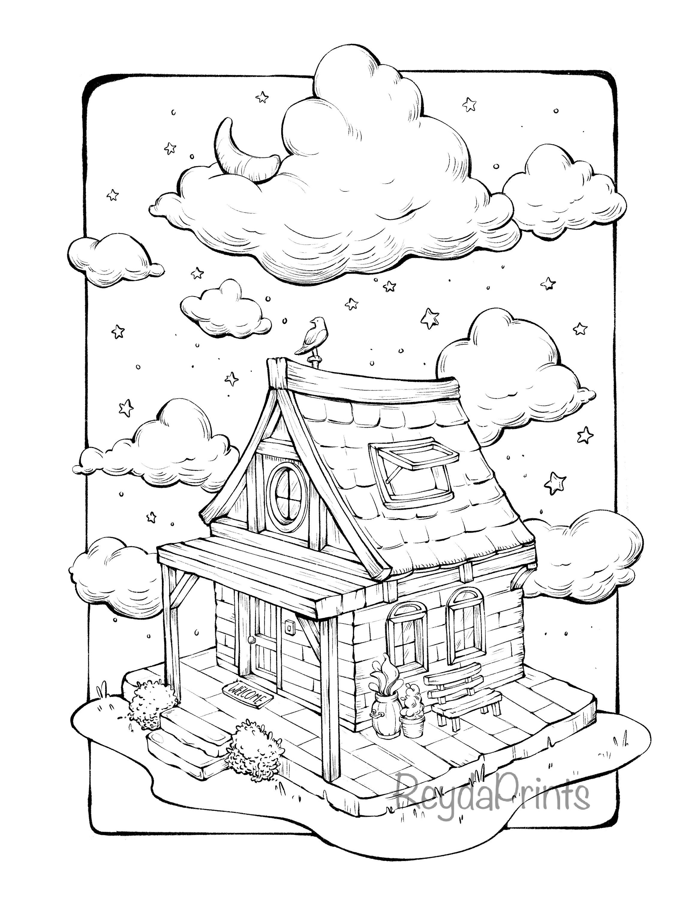 Houses Printable Coloring Pages Magical Houses Procreate - Etsy