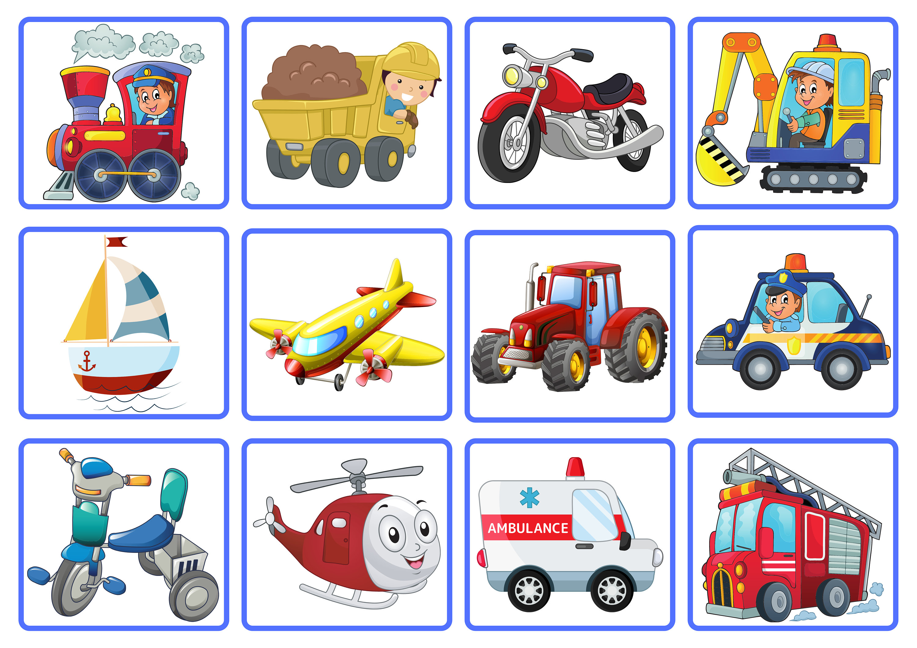 Vehicles Memory Matching Card Game, Preschool Worksheets, Kindergarten ...