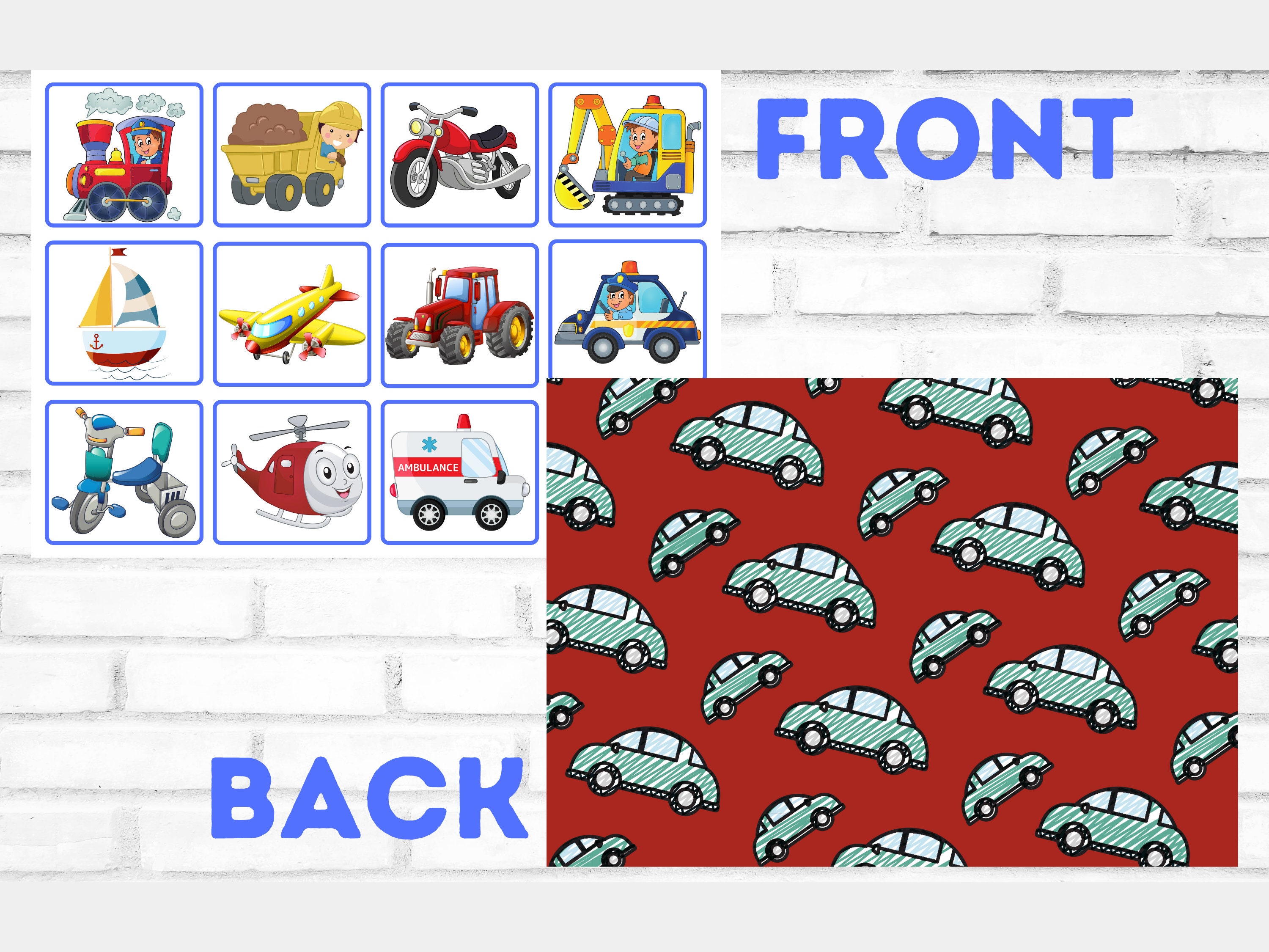 Vehicles Memory Matching Card Game, Preschool Worksheets, Kindergarten ...