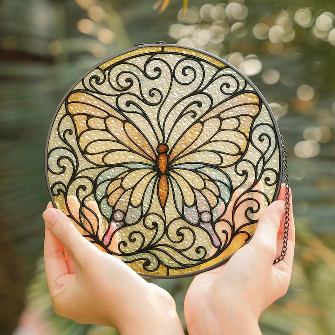 Butterfly Stained Glass Style Suncatcher - Window Hanging Art Decor ...