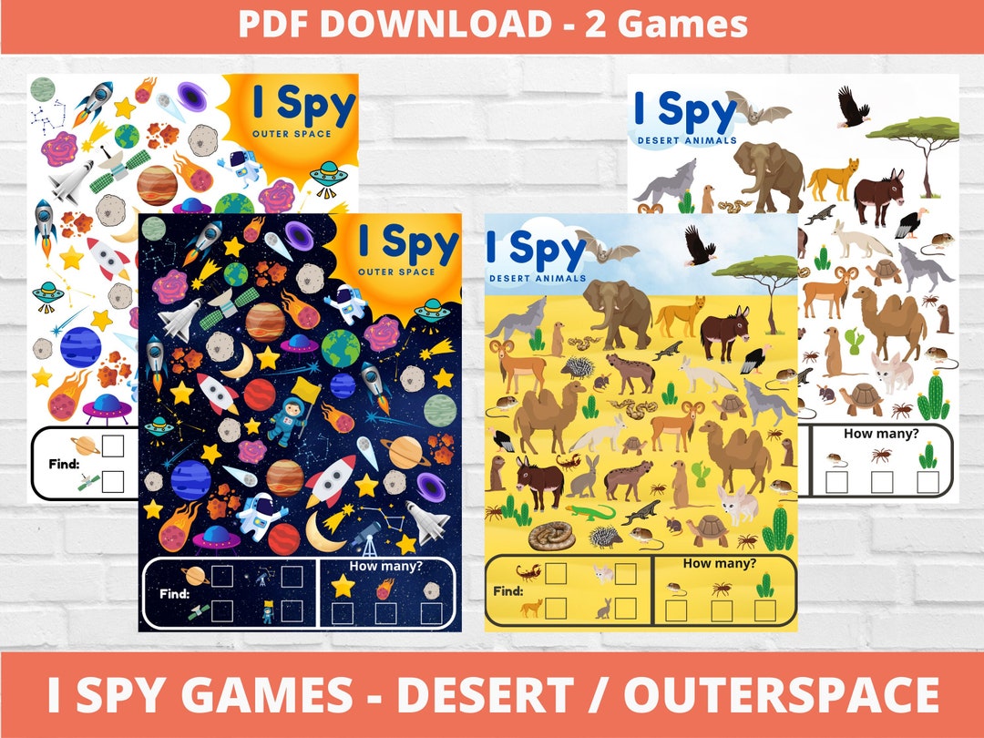 Buy I Spy Game, Preschool Worksheets, Desert Animals and Outer Space ...