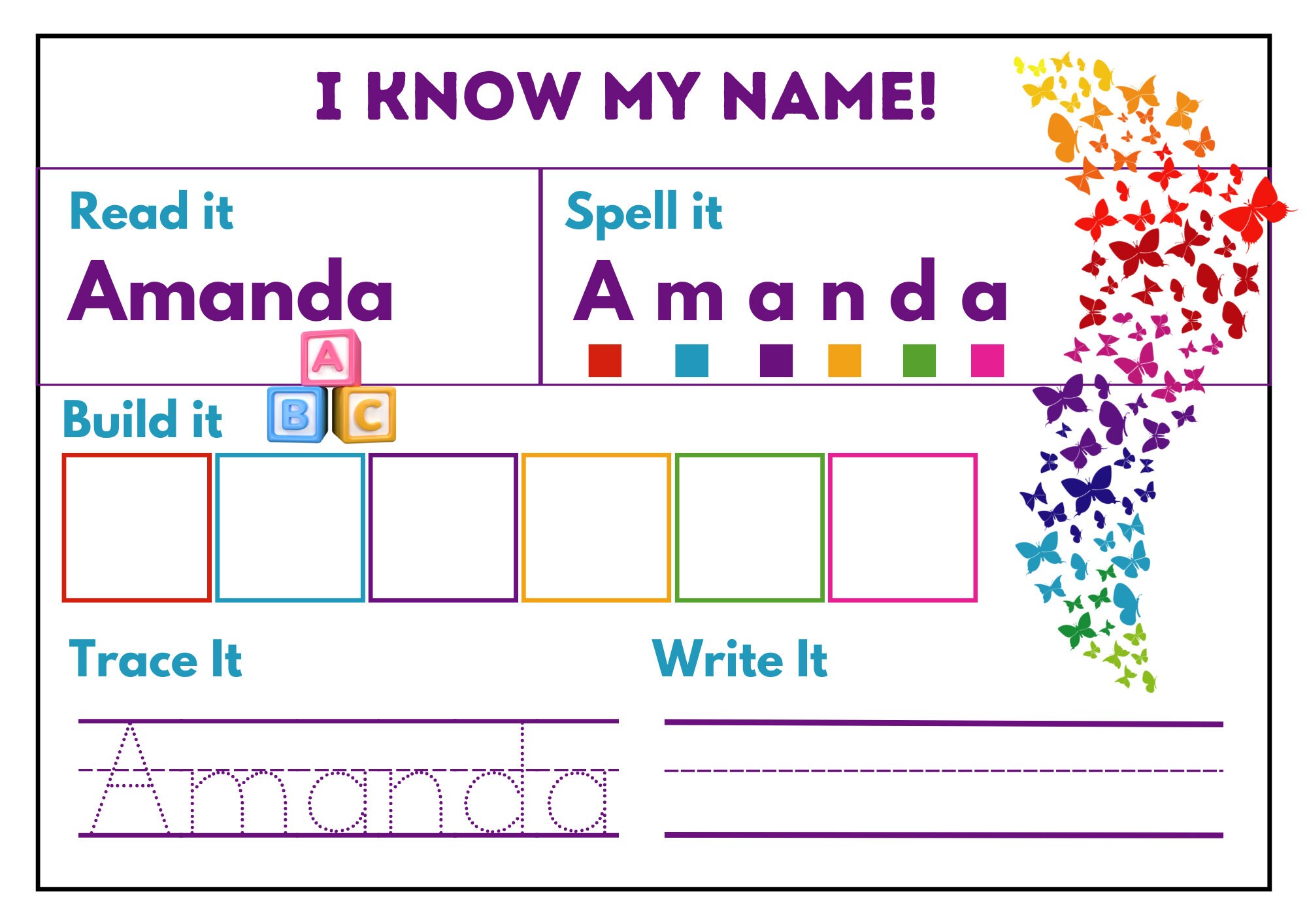 Buy Personalized Dry Erase Name Tracing Mats. Pre-k, Preschool, Toddler ...