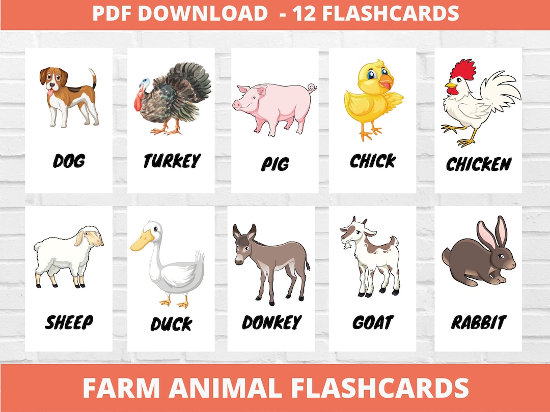 Farm Animal Flashcards, Kindergarten Preschool Printable Flashcards for ...