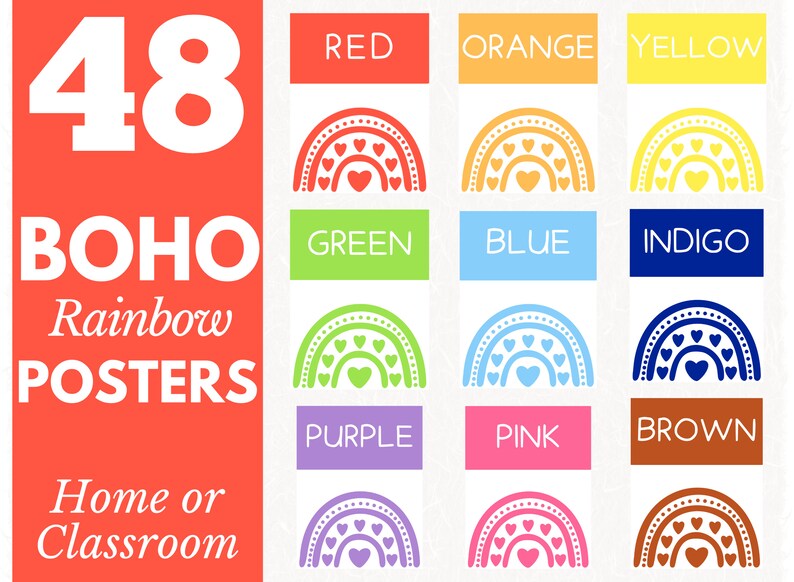 Kindergarten Classroom Poster, Colors Poster, Boho Retro Decor Bundle ...