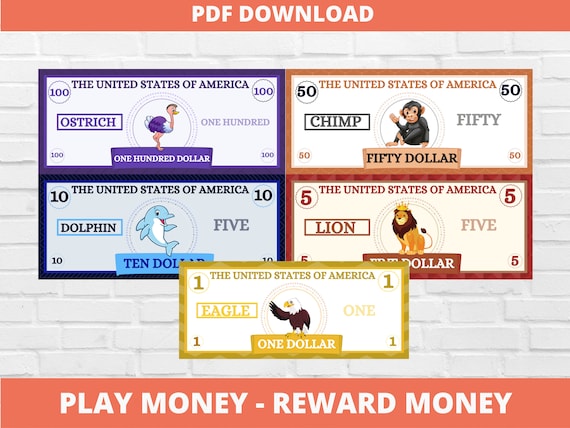 Printable Play Money Kids Reward Dollars or Behavior Bucks - Etsy
